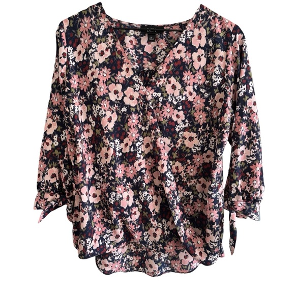 BCX | Tops | Bcx Floral Faux Wrap Blouse Medium Pullover Vneck 34 ...